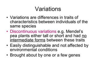 Chapter 19 Heredity Lesson 5 - Discontinuous and Continuous Variation | PPT