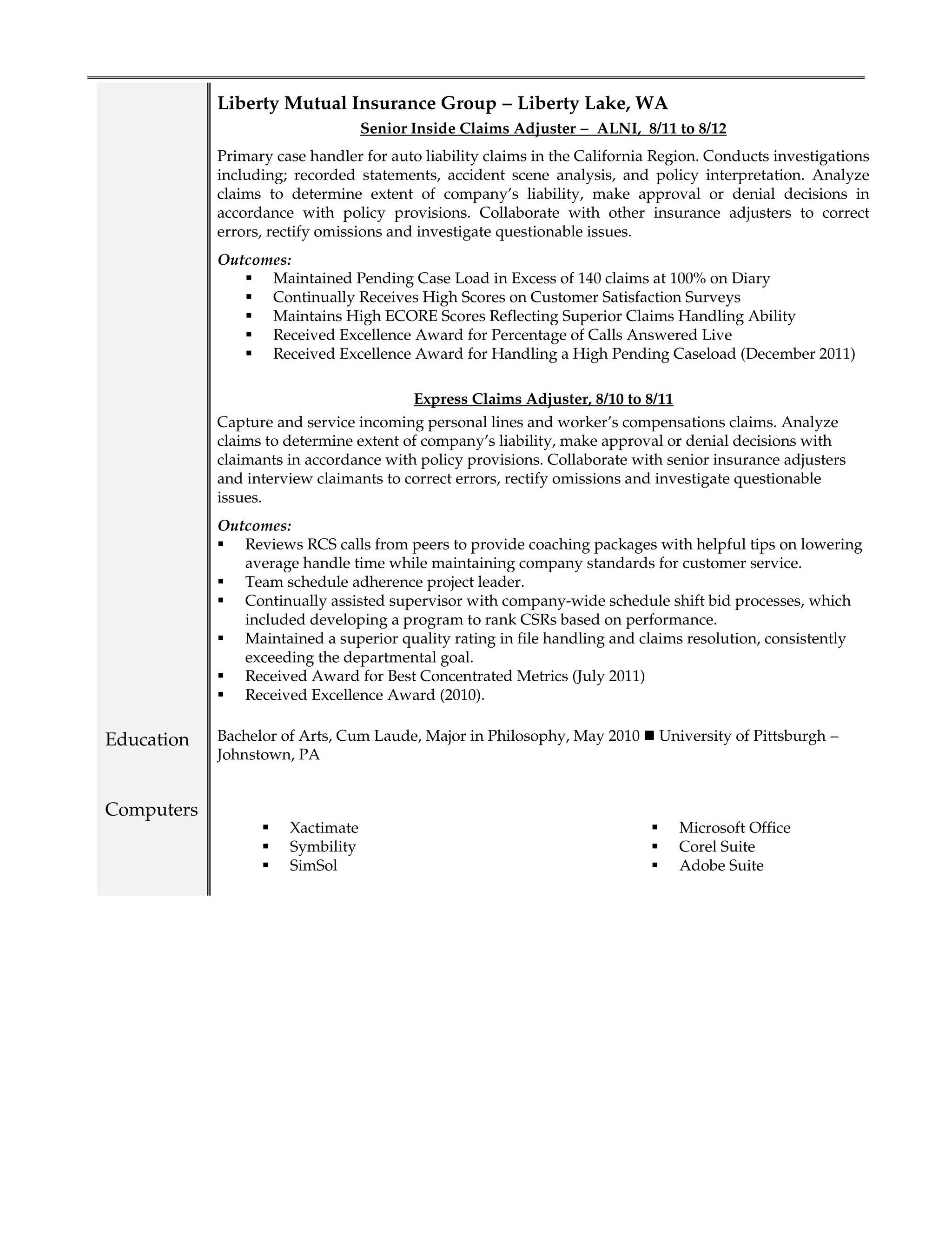 Adjuster Resume | PDF