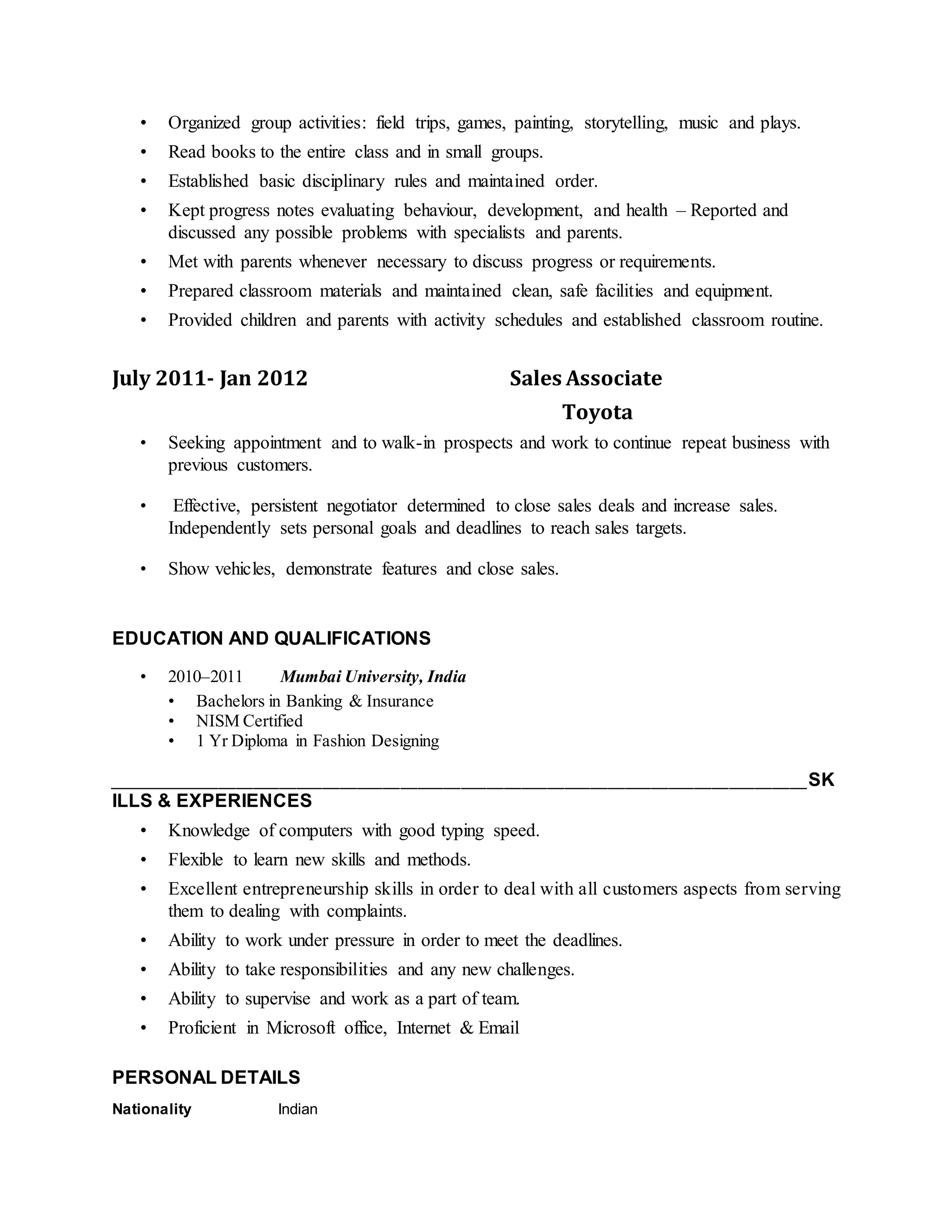 new resume niki | DOCX | Business Administration | Business