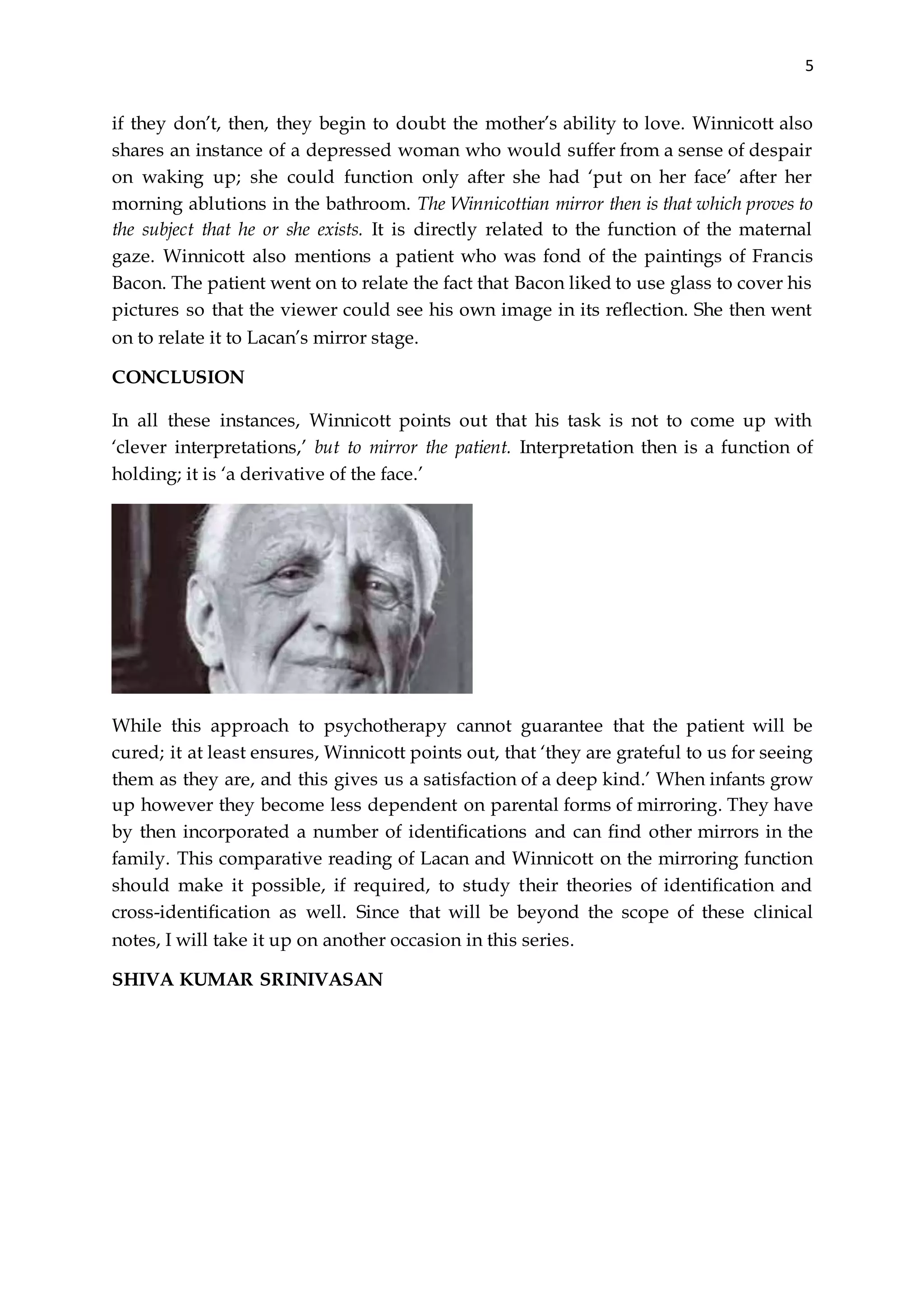 Donald Winnicott on the Mirroring Function | DOCX