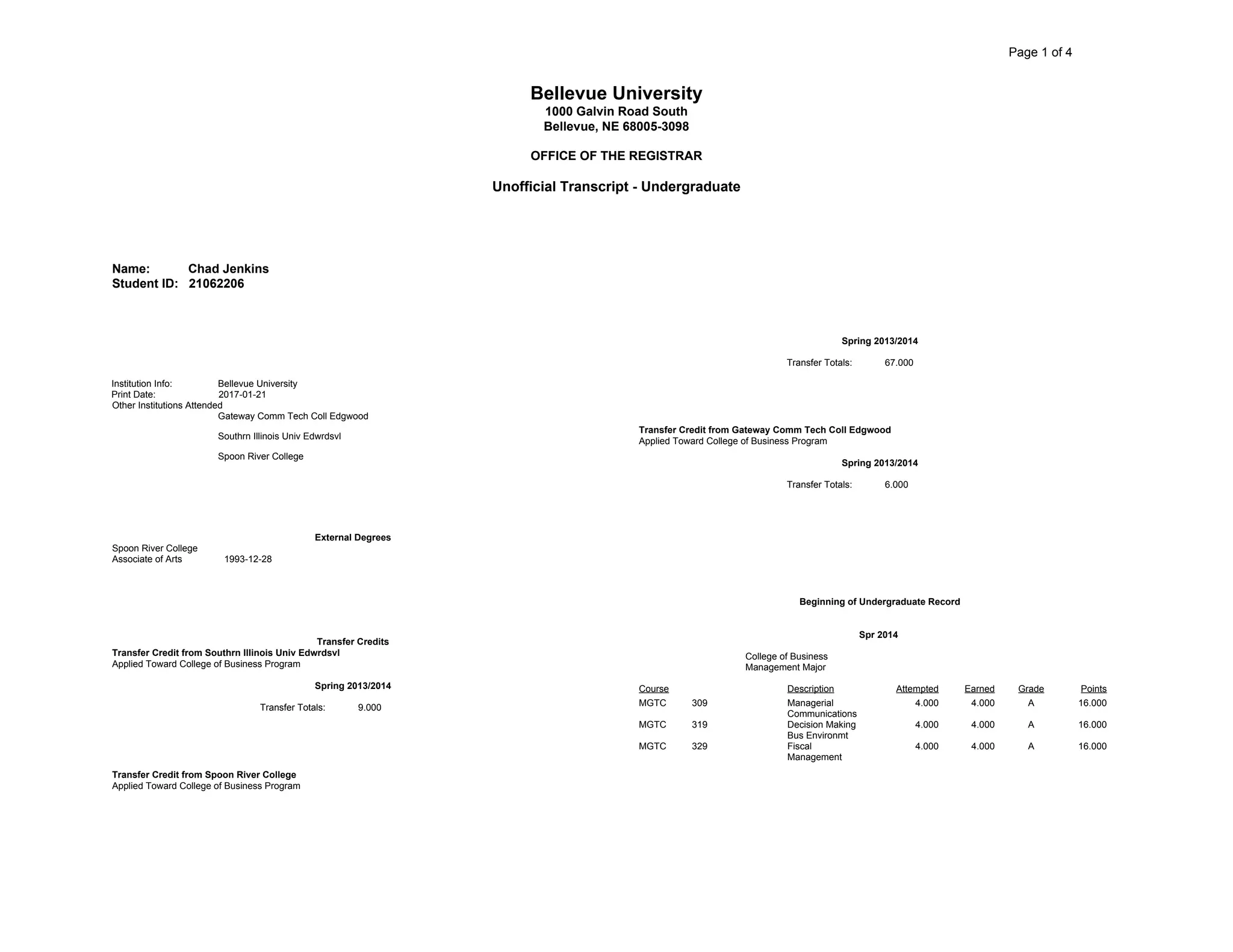 Transcript from Bellevue University 2017 | PPT