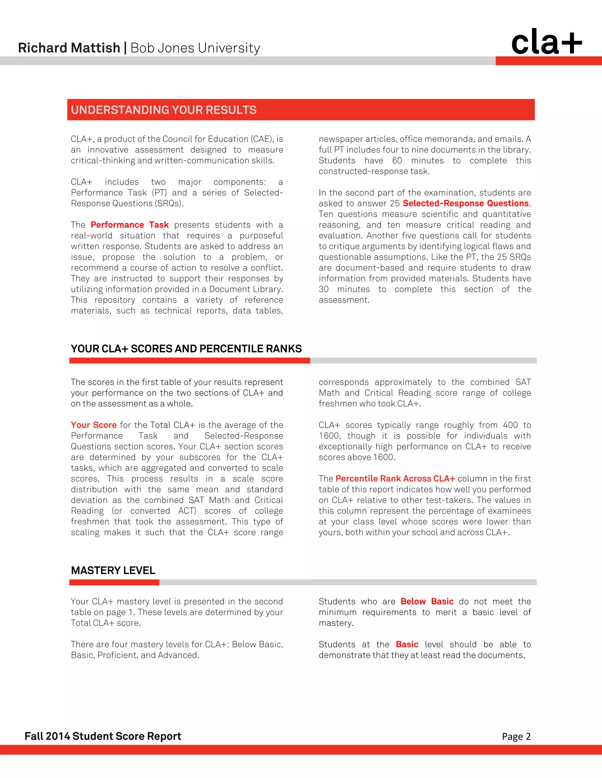 CLA+ Student Report | PDF