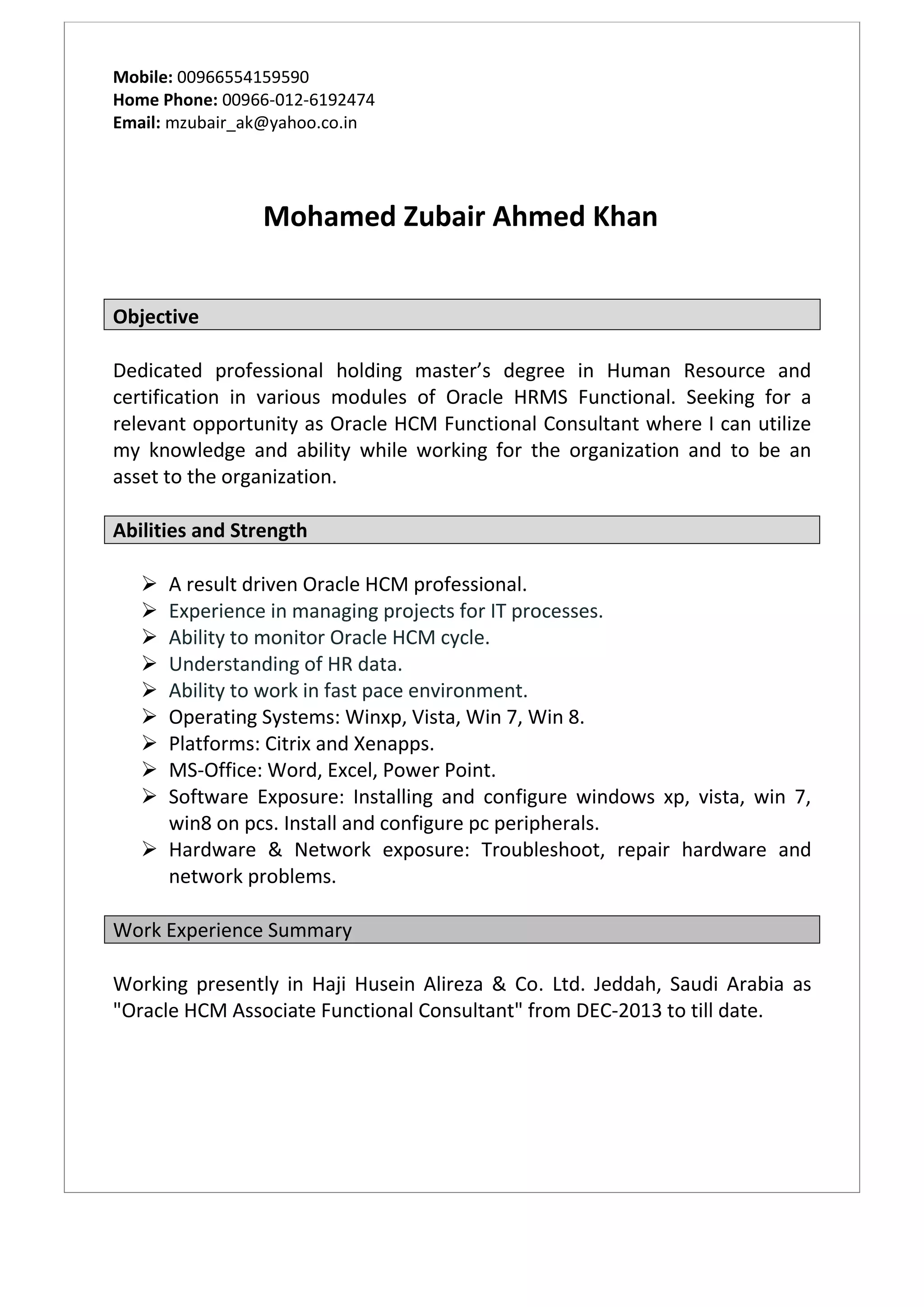 Zubair's Oracle HCM CV | PDF | Computer Software and Applications | Computing