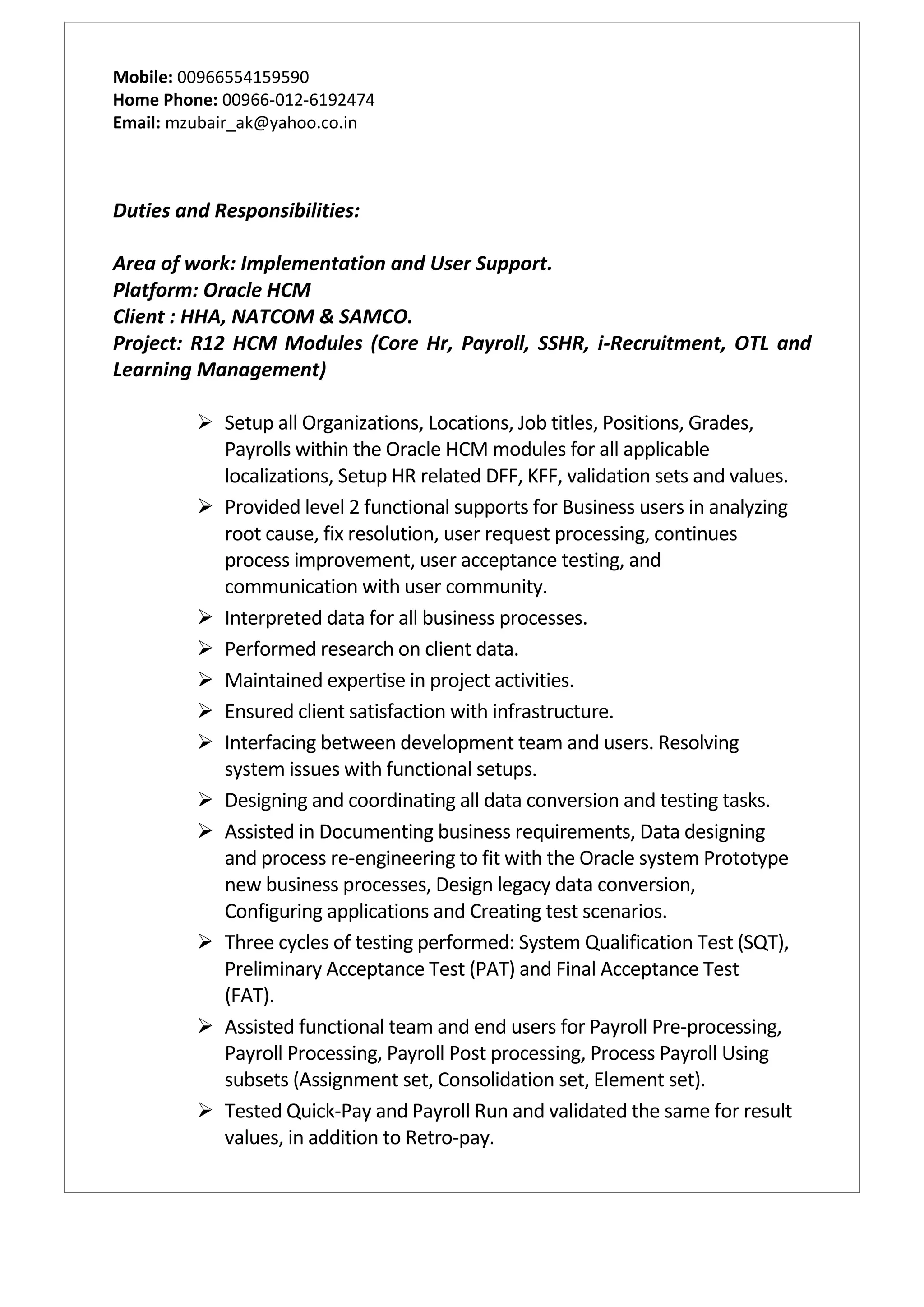 Zubair's Oracle HCM CV | PDF | Computer Software and Applications | Computing