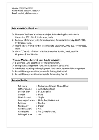 Zubair's Oracle HCM CV | PDF | Computer Software and Applications | Computing