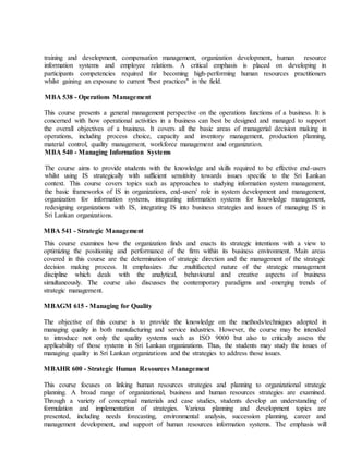 MBA Curriculum at UNI of Colombo Sri Lanka | DOCX