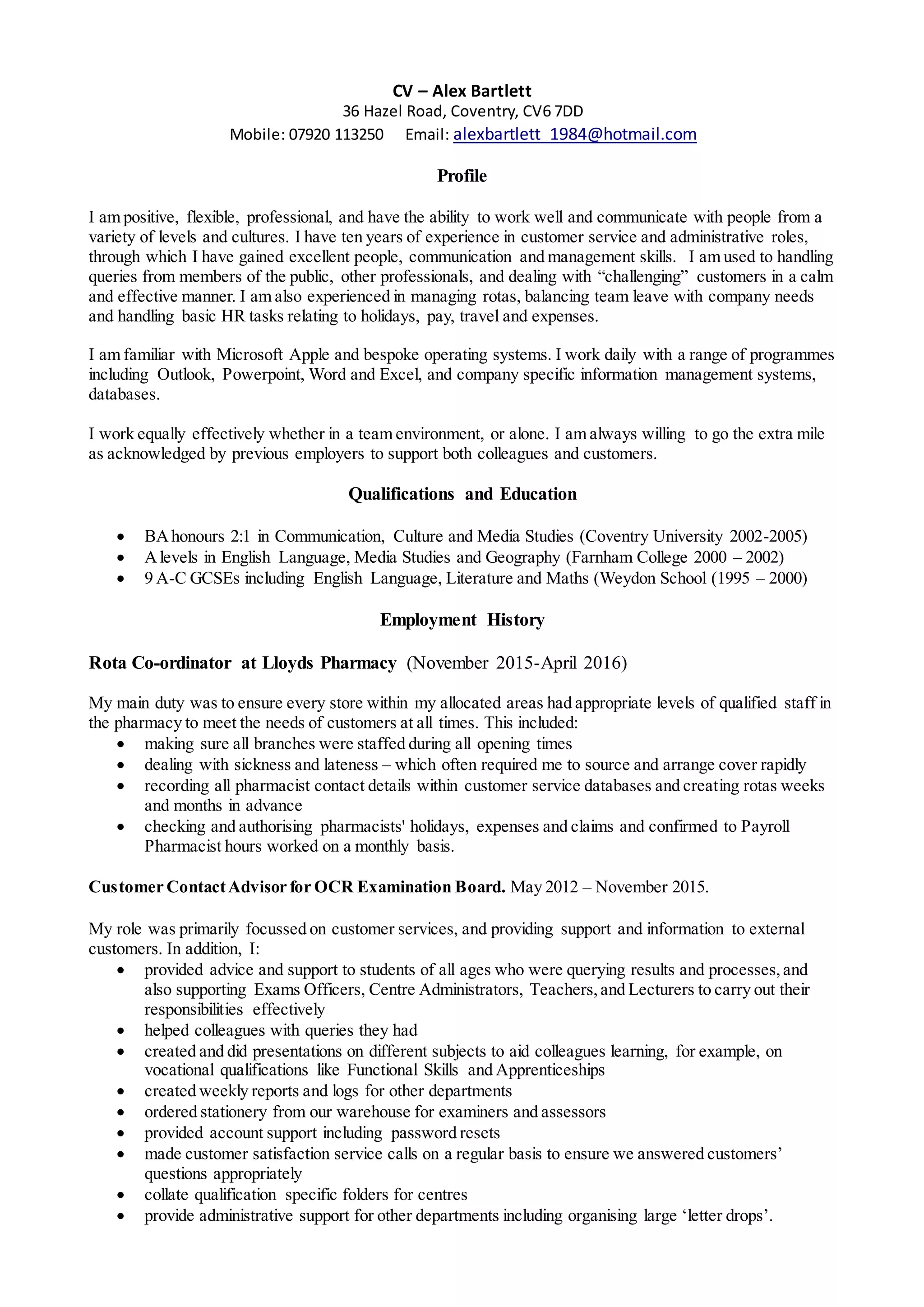 CV - Alex Bartlett | DOCX