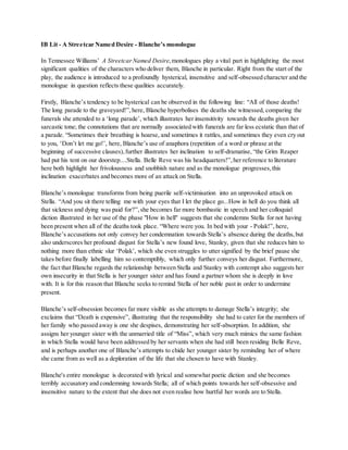 IB Lit - A Streetcar Named Desire - Blanche’s monologue | DOCX