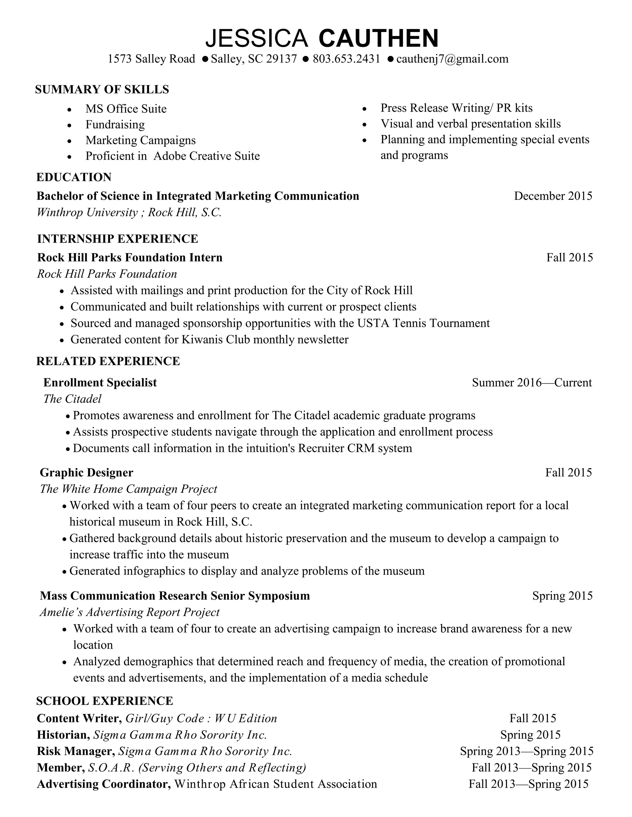 JessicaDCauthen_Resume2016 | PDF