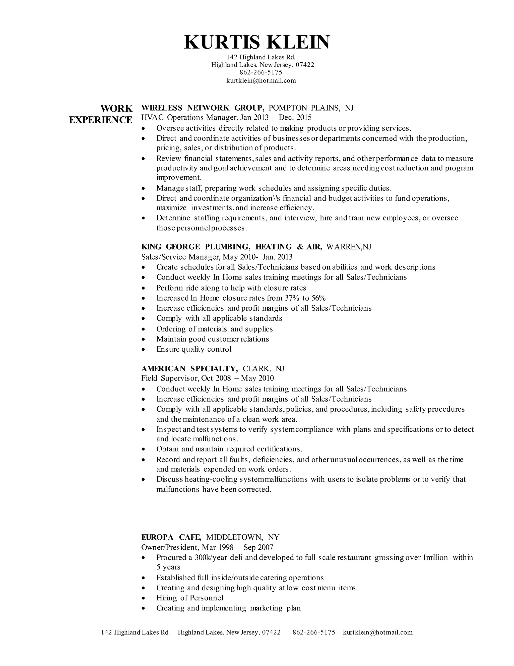 Kurt Klein Resume 2 | DOCX | Civil Engineering Industry | Industries
