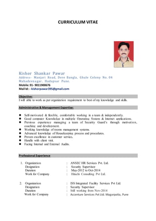 Kishor Pawar Resume | PDF | Free Download