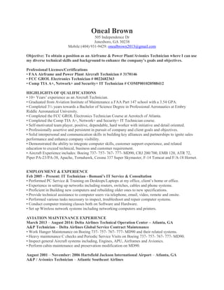 Oneal Brown A&P and Avionics Technician Resume | PDF | IT and Internet ...