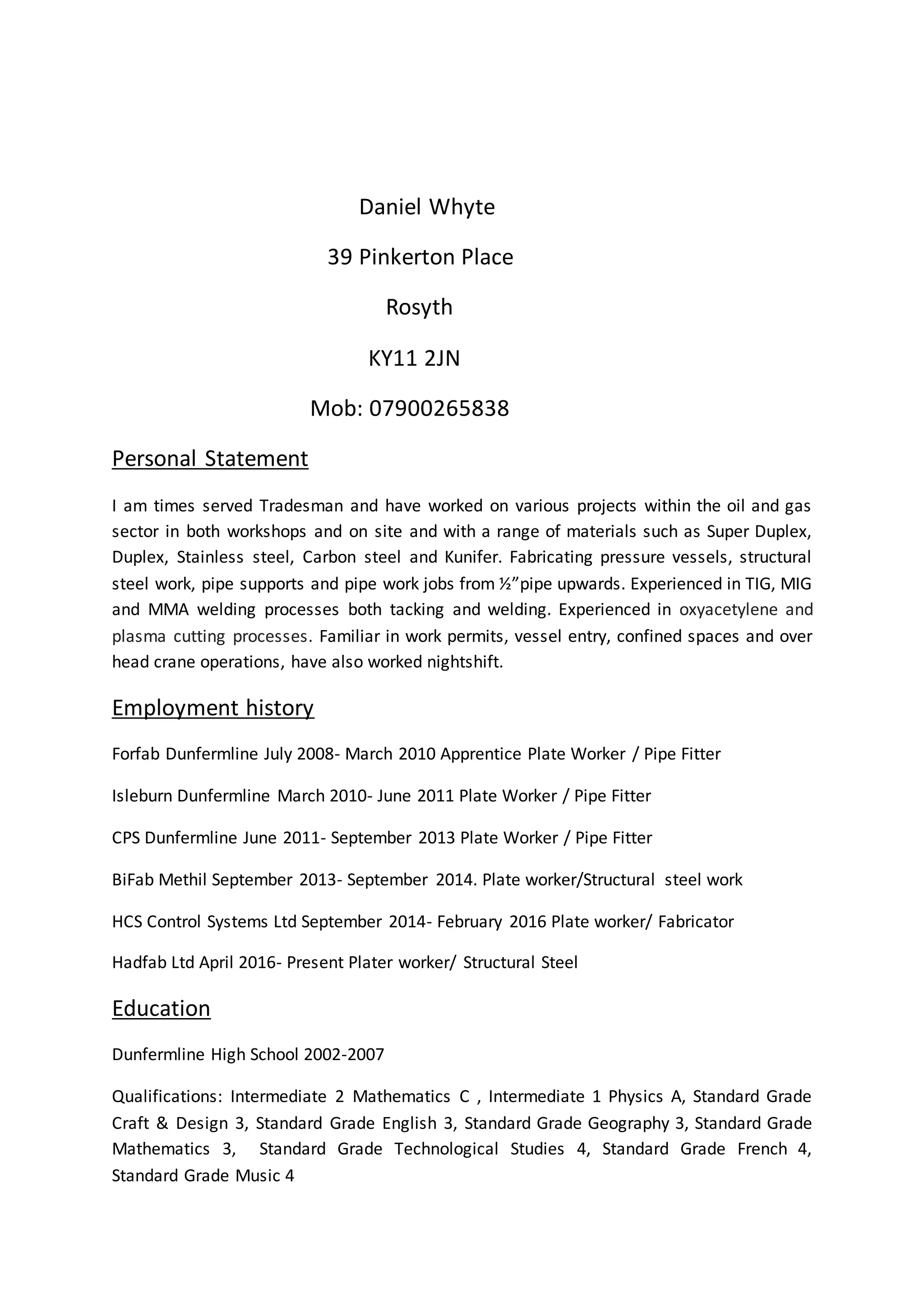 Daniel Whyte c.v | PDF