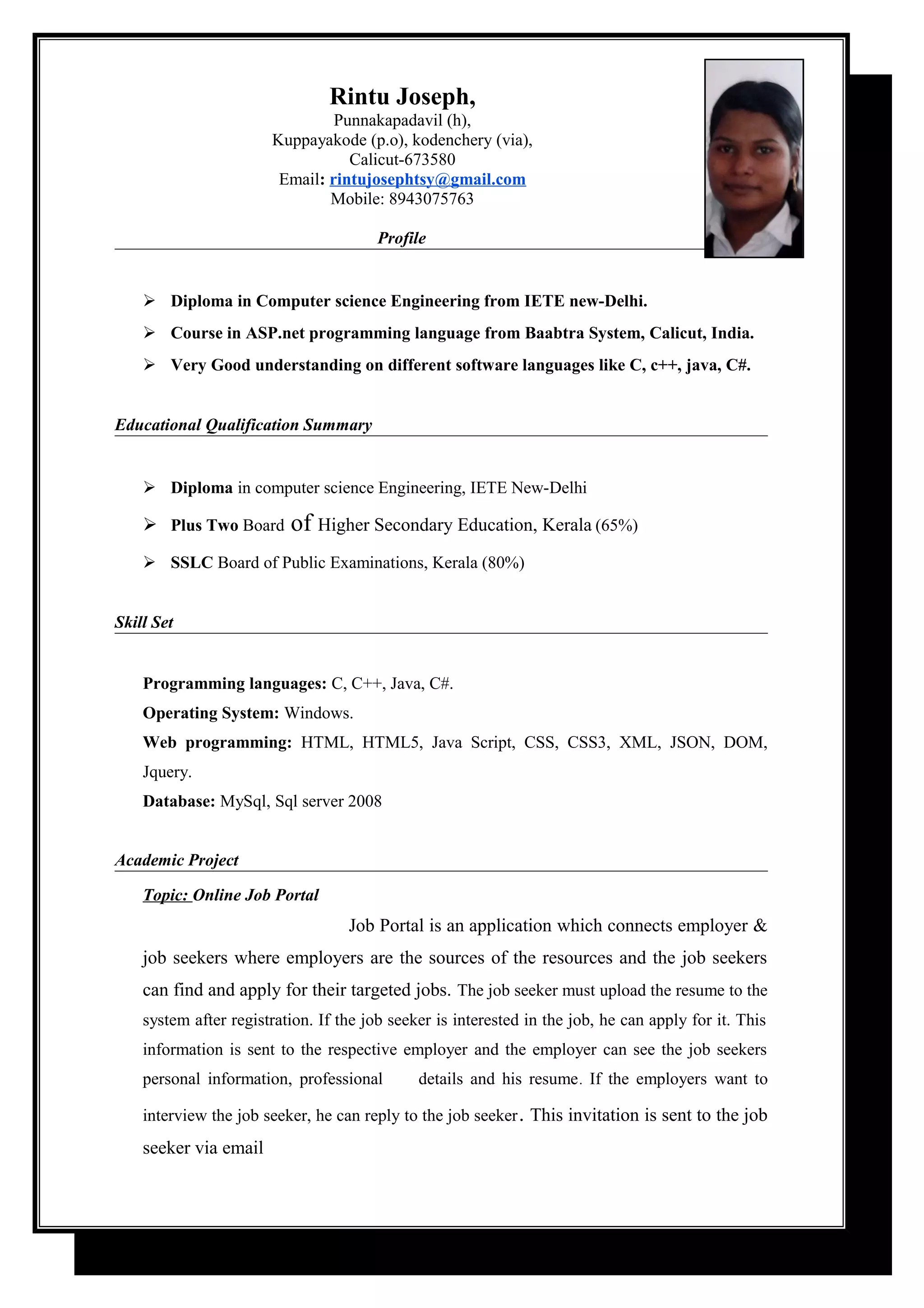 RINTU JOSEPH | DOC | Programming Languages | Computing