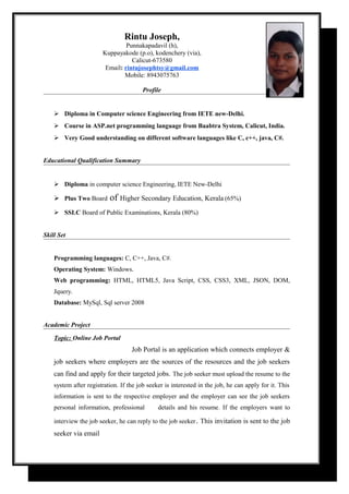 RINTU JOSEPH | DOC | Programming Languages | Computing