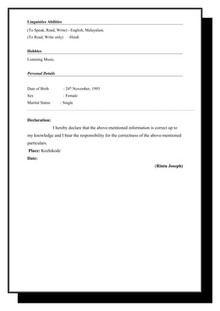 RINTU JOSEPH | DOC | Programming Languages | Computing