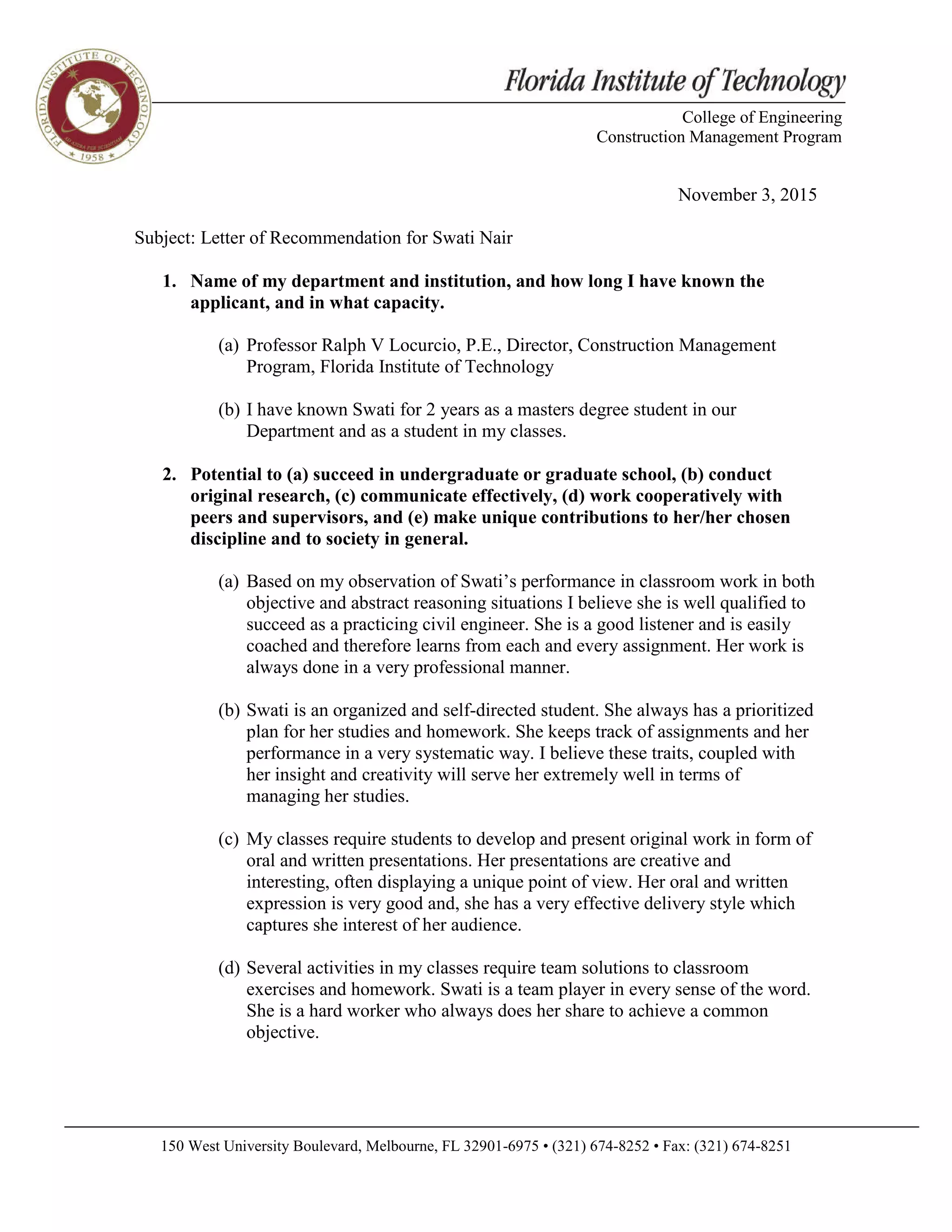 Recommendation Letter | PDF