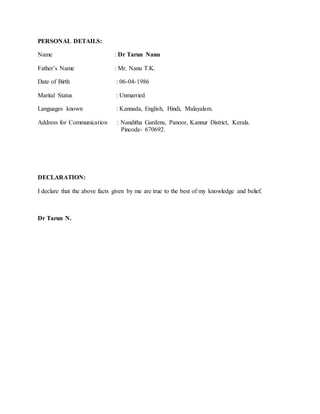 Dr Tarun Resume | DOCX