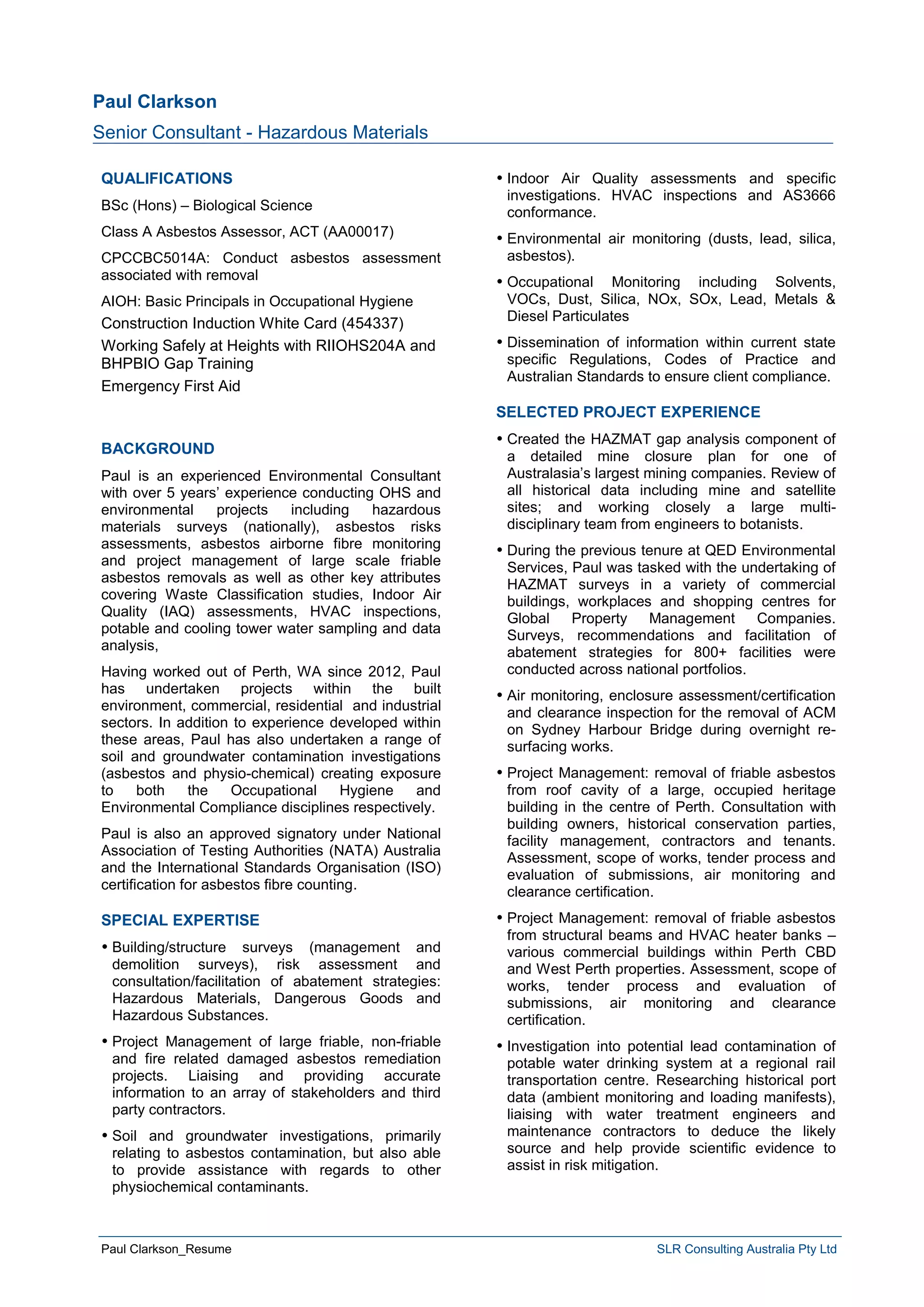 Paul Clarkson_Resume | PDF