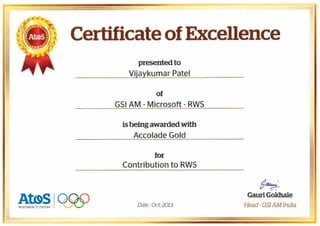 Atos certificate of excellence RWS | PDF