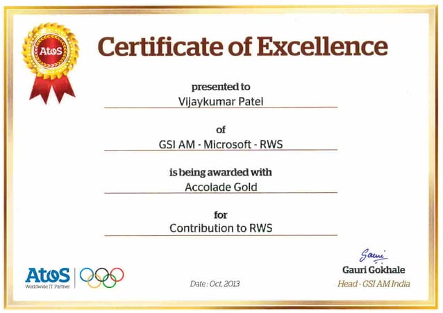 Atos certificate of excellence RWS | PDF