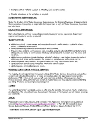 Visitor Experience Team Lead Job Discription | PDF