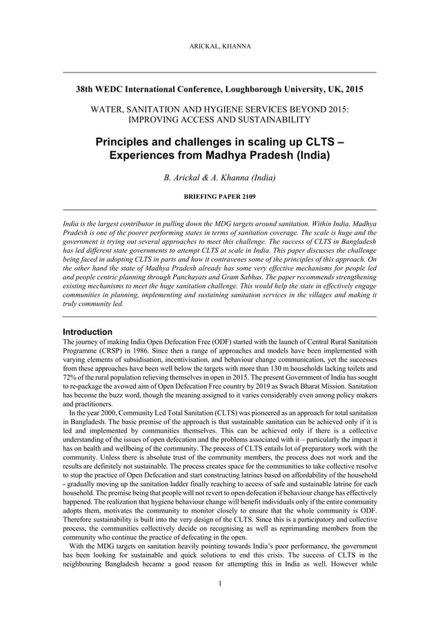 Principles and challenges in scaling up CLTS – Experiences from Madhya ...