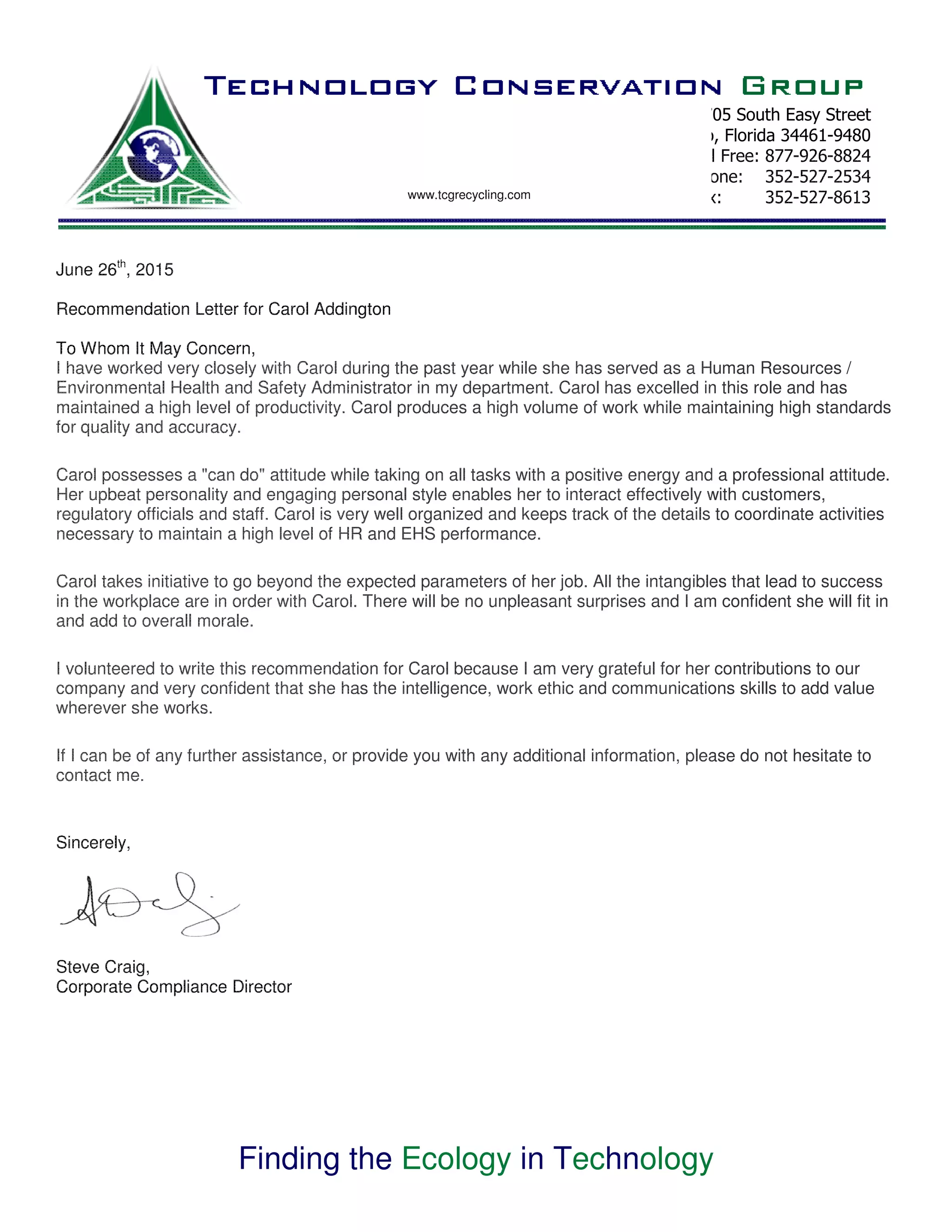Recommendation Letter C Addington 6-15 | PDF