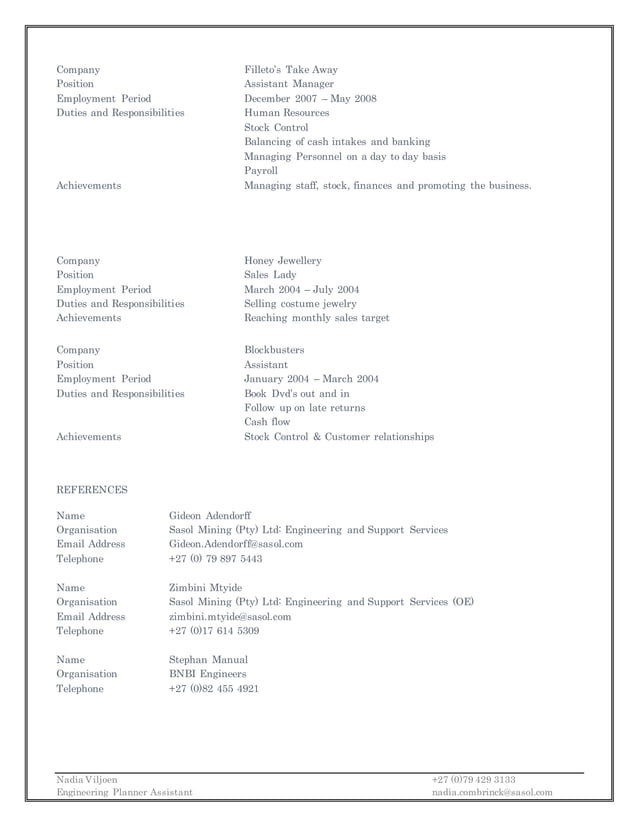 CV of Ms Nadia Viljoen | PDF