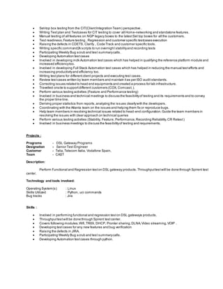 9 yrs of Testing Exp_STB and DSL gateway products | DOCX