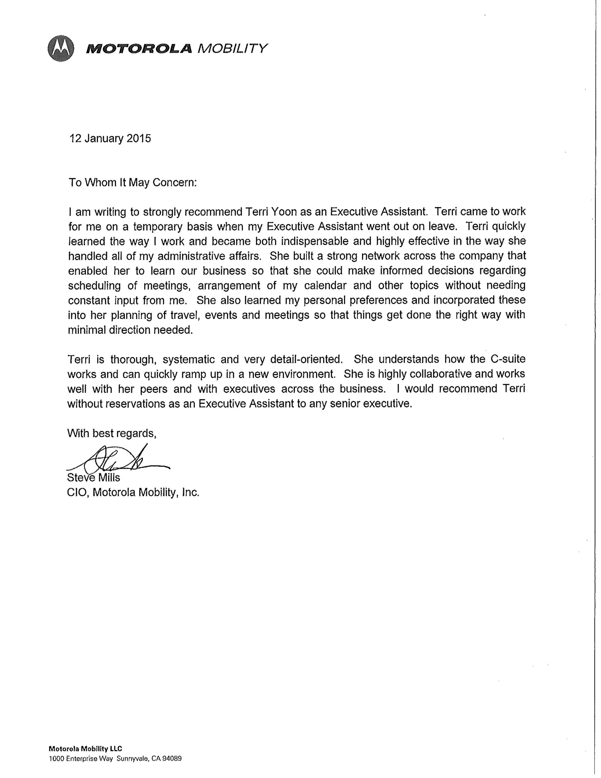 Recommendation Letter from Steve Mills | PDF