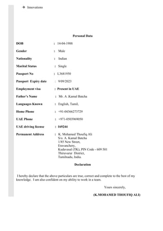 Thoufiq New CV1 | PDF