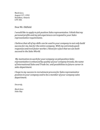 Cover letter for Adam | PDF