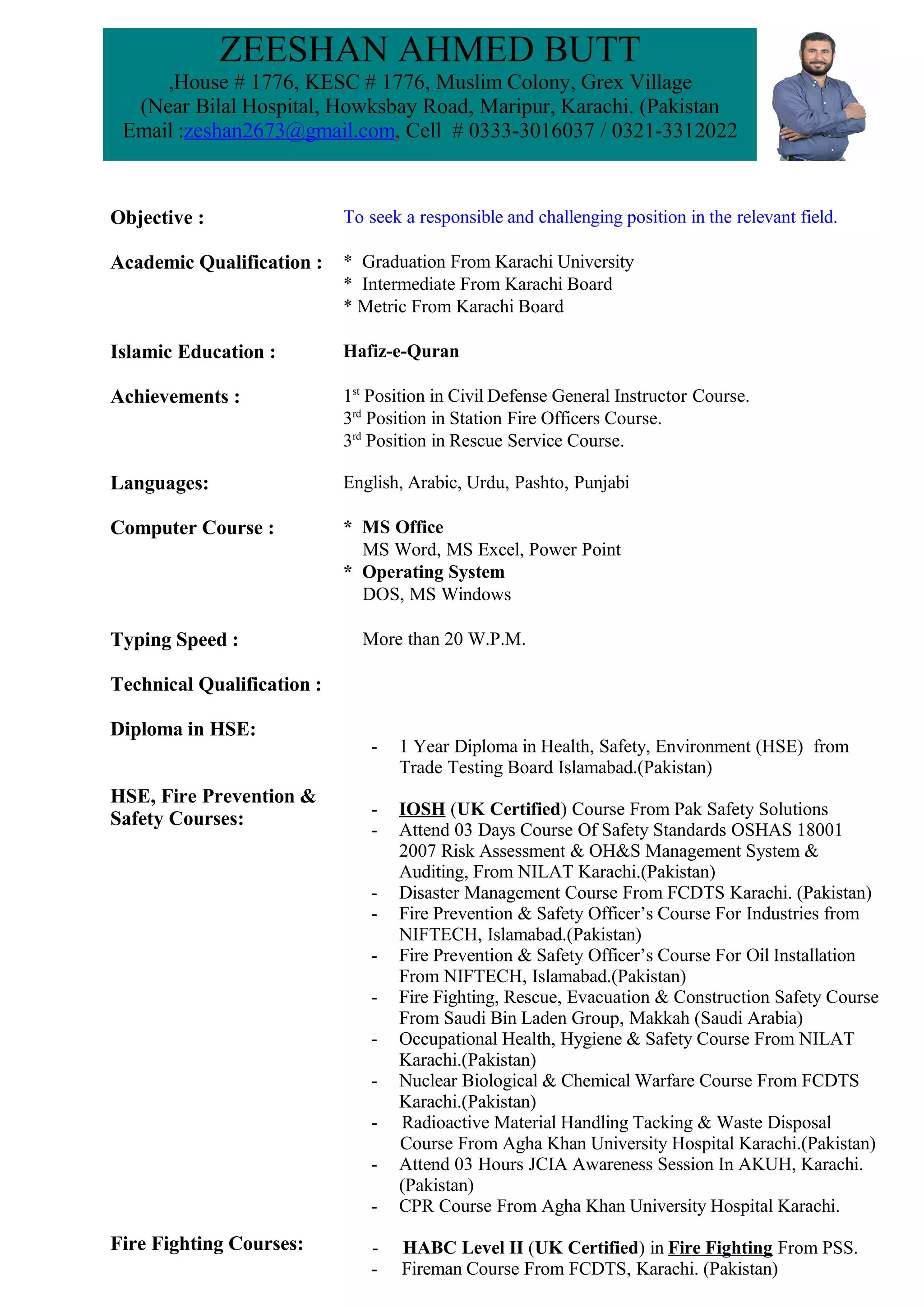 New & Complete CV Of Mr. Zeeshan | DOC