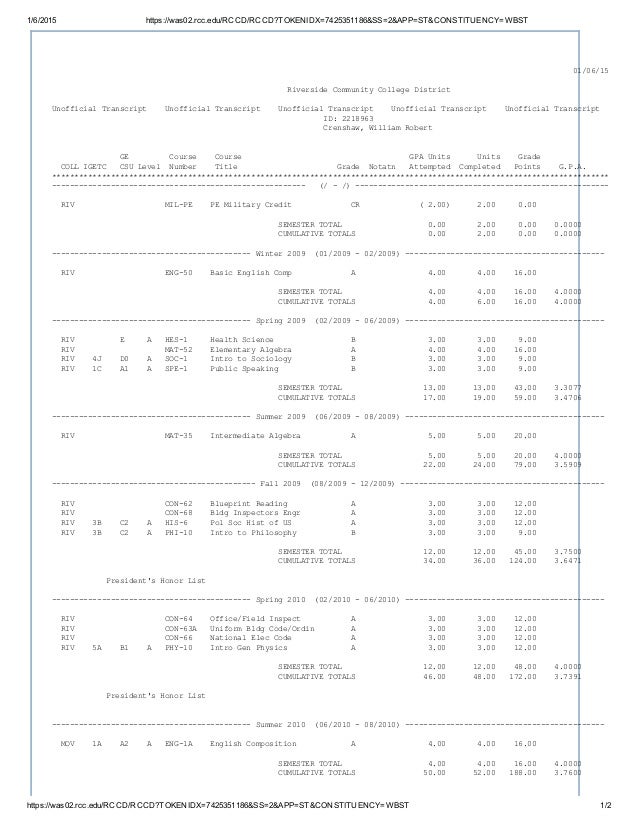 Official College Transcripts