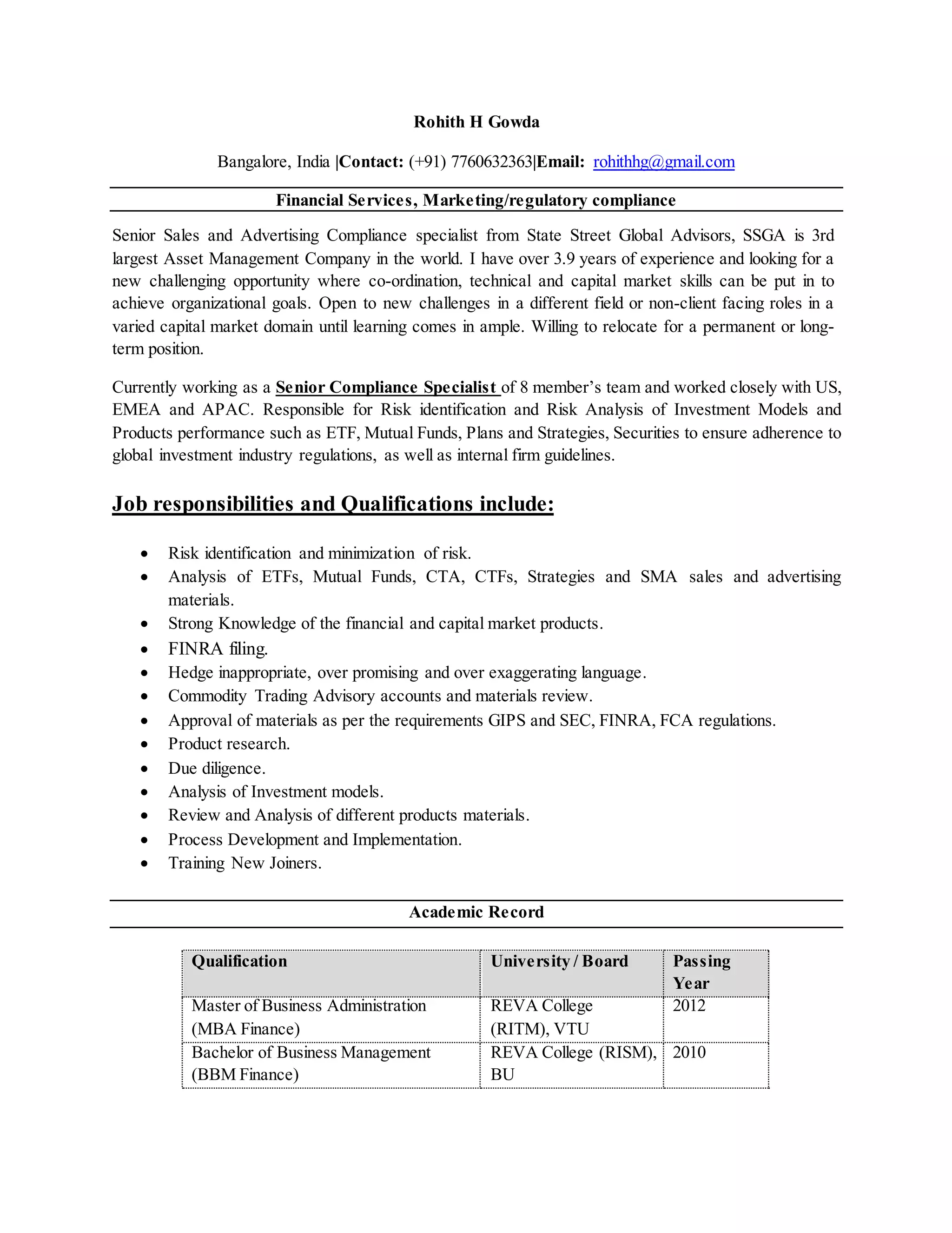 Rohith H Gowda | DOCX