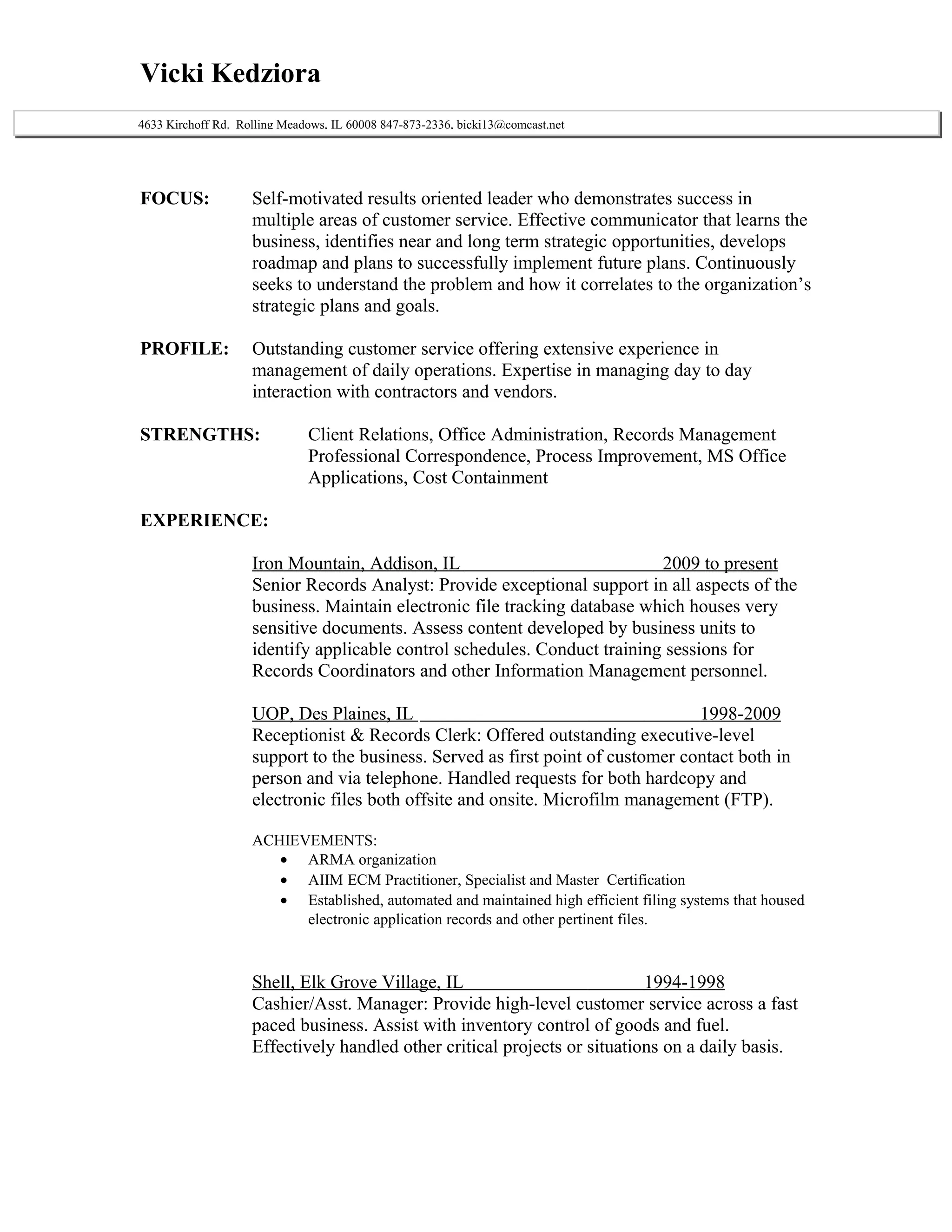 Vicki Kedziora resume | DOC