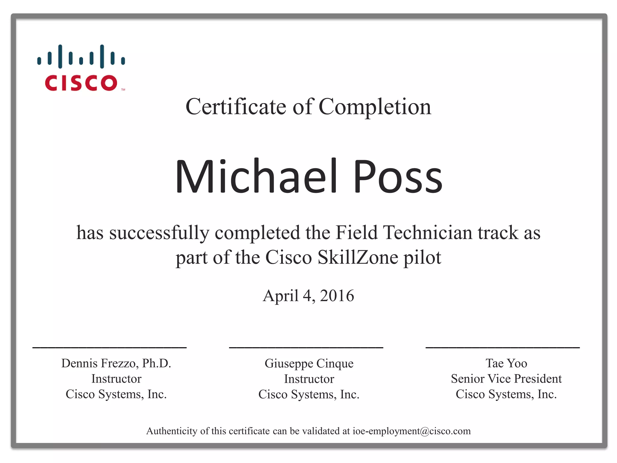 Michael Poss certificate | PDF