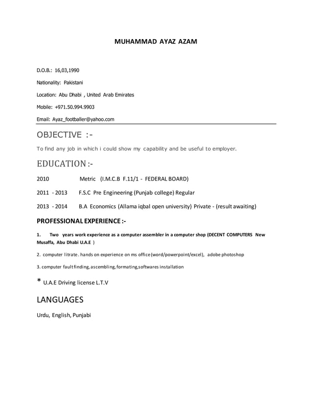 MUHAMMAD-AYAZ-AZAM-cv | PDF