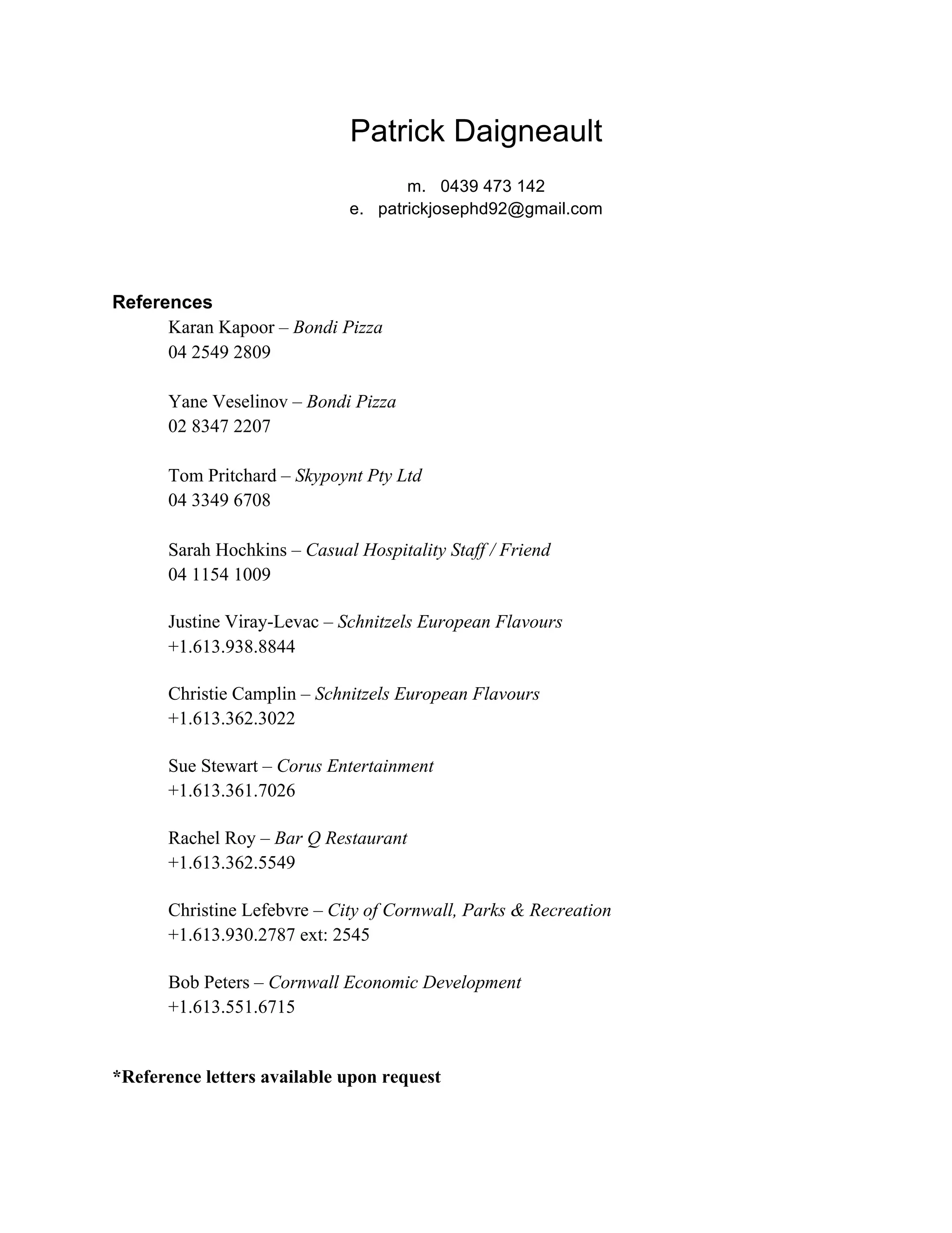 ResumeAustraliaNovember2016 | PDF