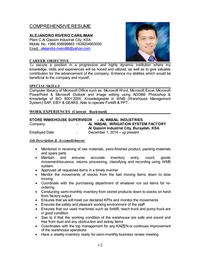 COMPREHENSIVE RESUME_updated_29102016 | PDF