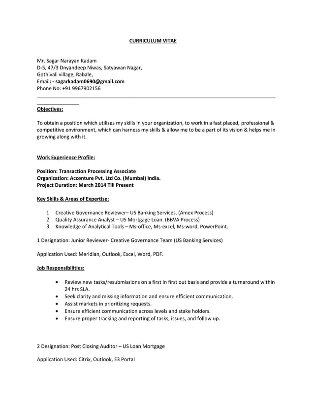 CURRICULUM VITAE -Sagar new | PDF