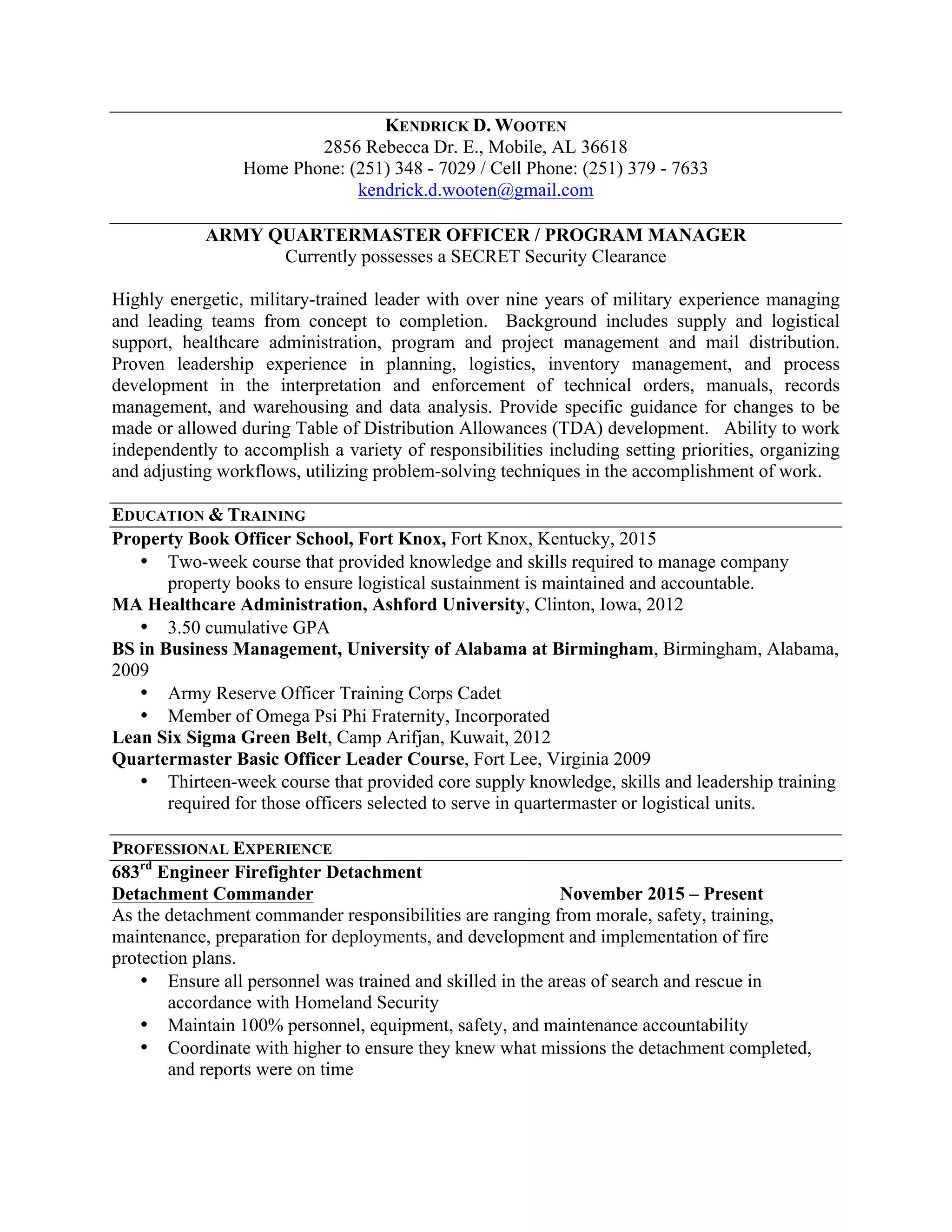 Kendrick Wooten's Resume | PDF