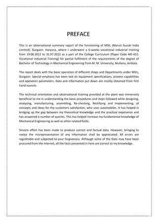 maruti summer training 2012 | PDF