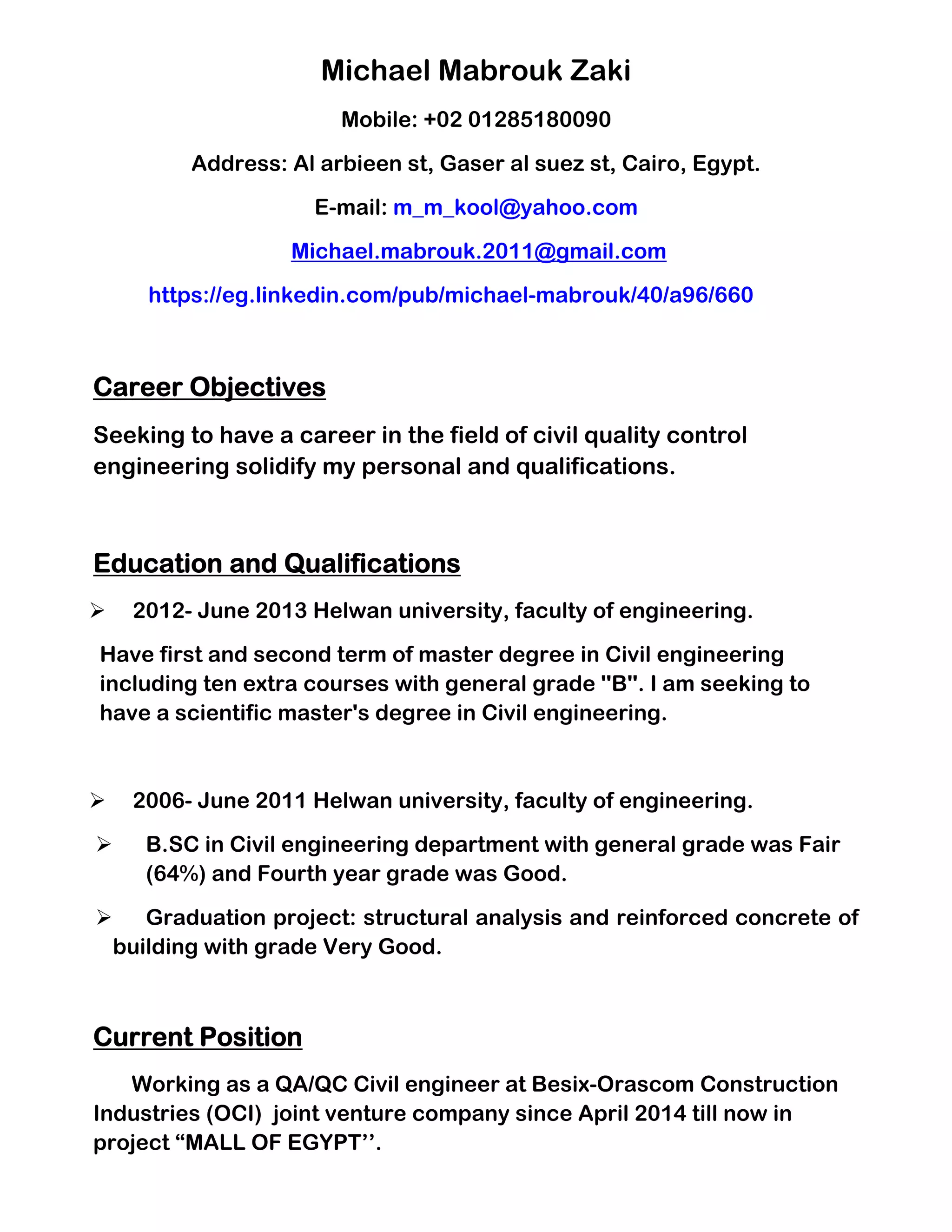 Michael Mabrouk CV 1 (2) | PDF