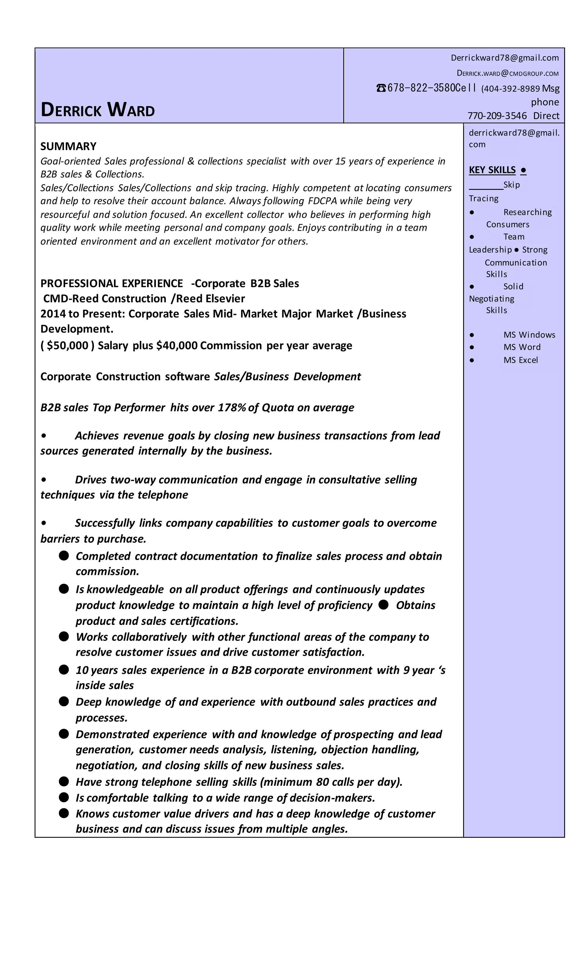 Derrick-Revised Resume | DOCX | Sales | Business