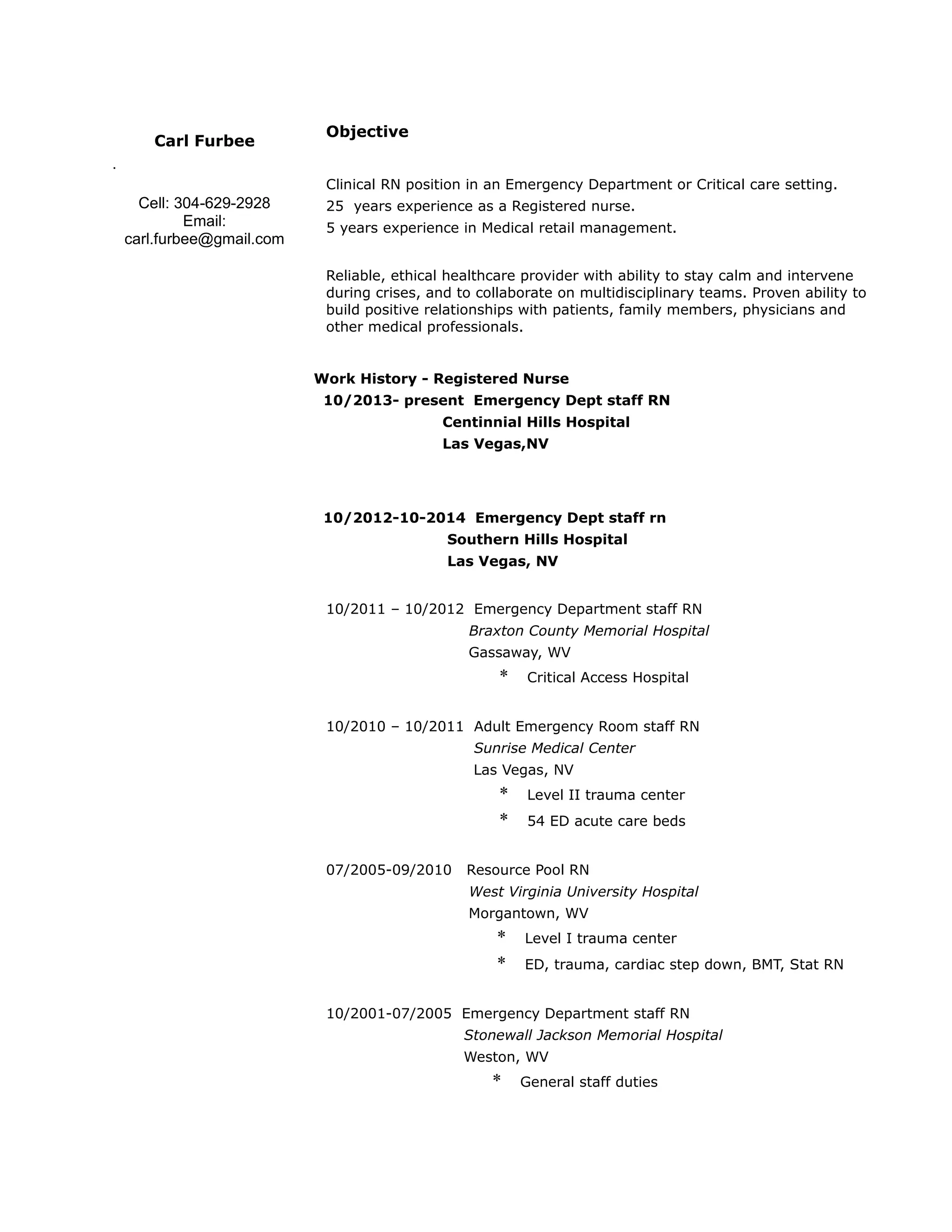 Carl Furbee 2015 resume | RTF