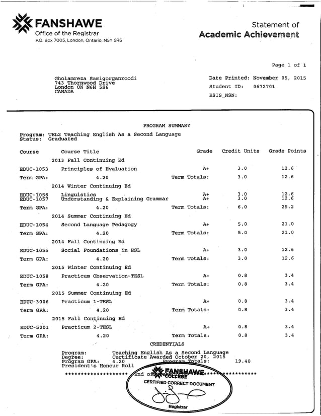 - TESL Transcripts | PDF