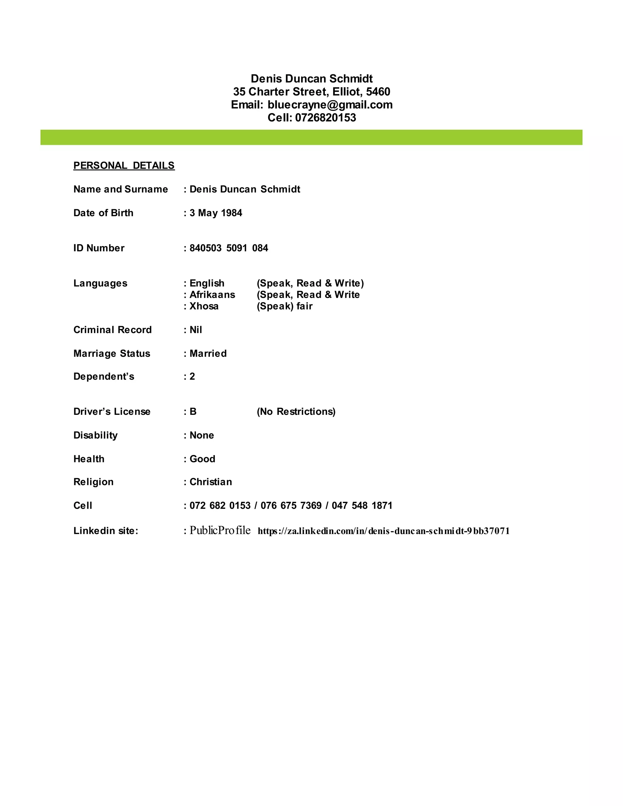 Denis Duncan Schmidt cv | DOCX