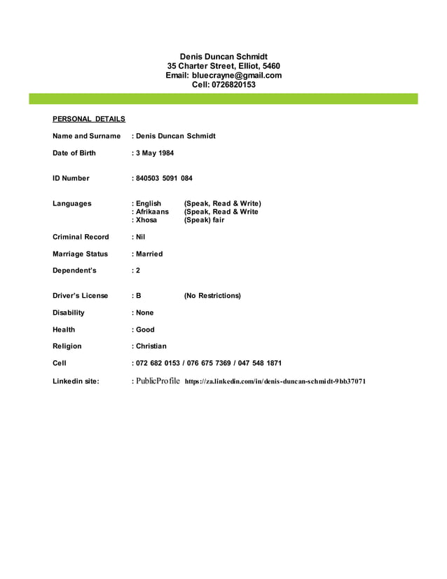 Denis Duncan Schmidt cv | PDF